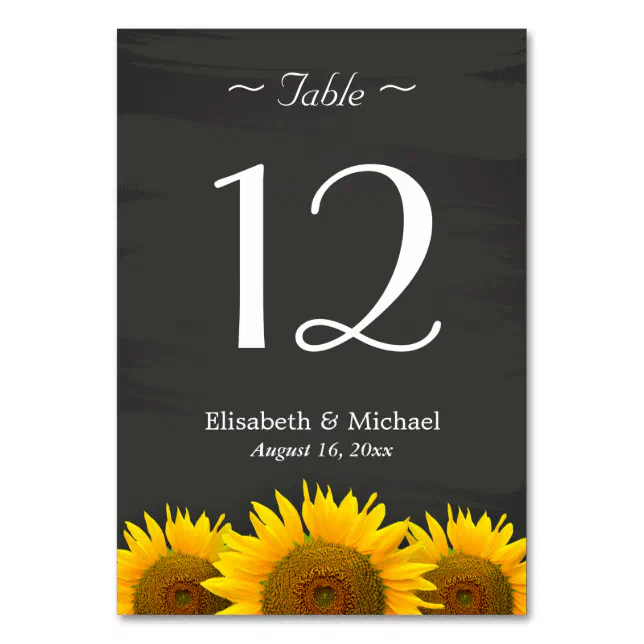 Elegant Sunflowers Chalkboard Wedding Table Number | Zazzle