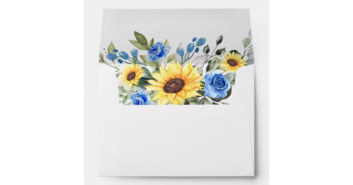 Elegant Sunflowers Eucalyptus Blue flowers Envelope | Zazzle