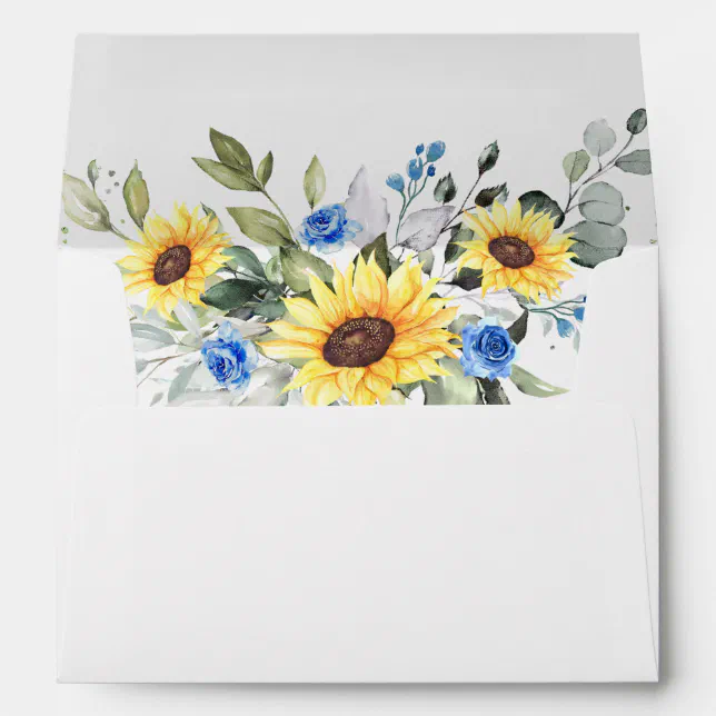 Elegant Sunflowers Eucalyptus Blue flowers Envelope | Zazzle