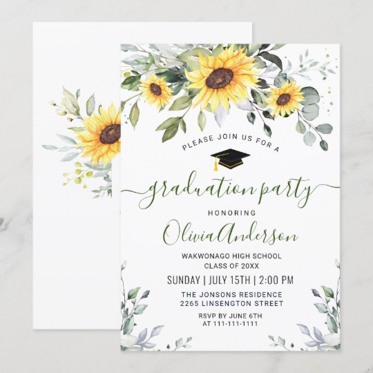 Elegant Sunflowers Eucalyptus Graduation Party Invitation | Zazzle.com