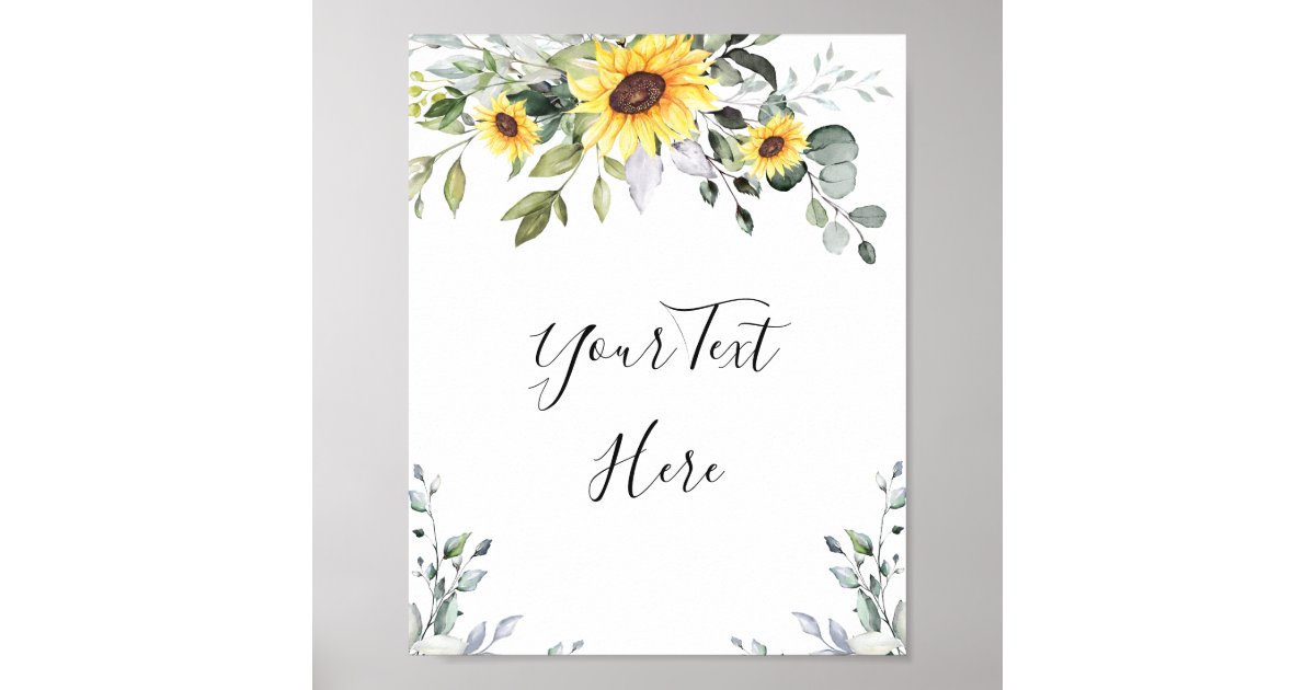 Elegant Sunflowers Eucalyptus Greenery Custom Poster | Zazzle