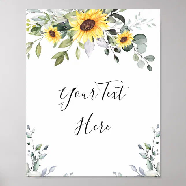 Elegant Sunflowers Eucalyptus Greenery Custom Poster | Zazzle