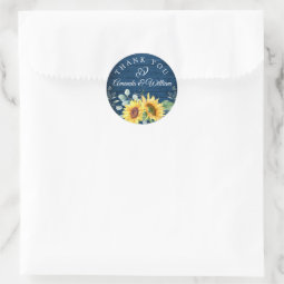 Elegant Sunflowers Eucalyptus Rustic Wood Wedding Classic Round Sticker ...