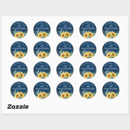 Elegant Sunflowers Eucalyptus Rustic Wood Wedding Classic Round Sticker ...