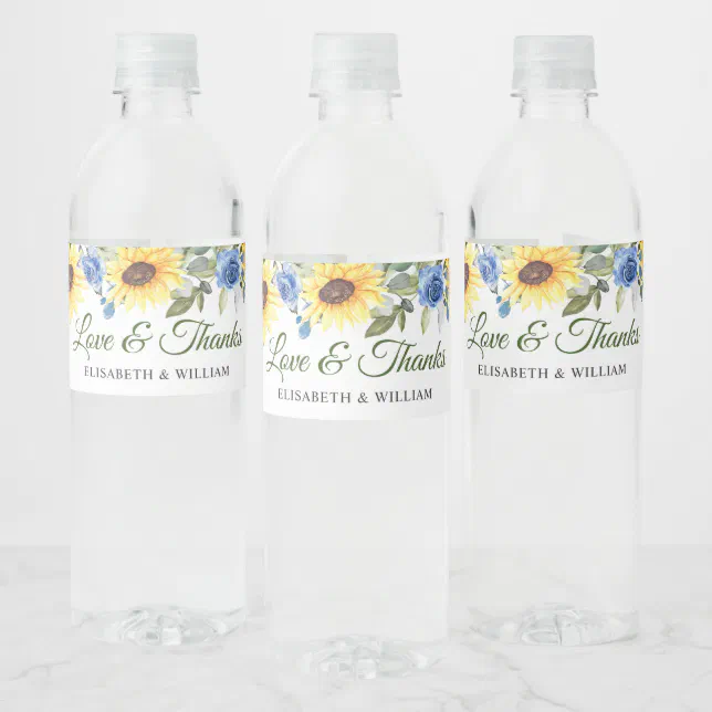 Elegant Sunflowers Eucalyptus Watercolor Greenery Water Bottle Label ...