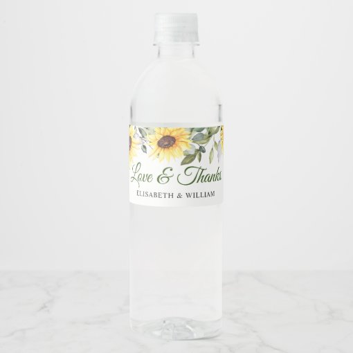 Elegant Sunflowers Eucalyptus Watercolor Greenery Water Bottle Label ...