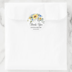 Elegant Sunflowers Eucalyptus Watercolor Wedding Classic Round Sticker ...