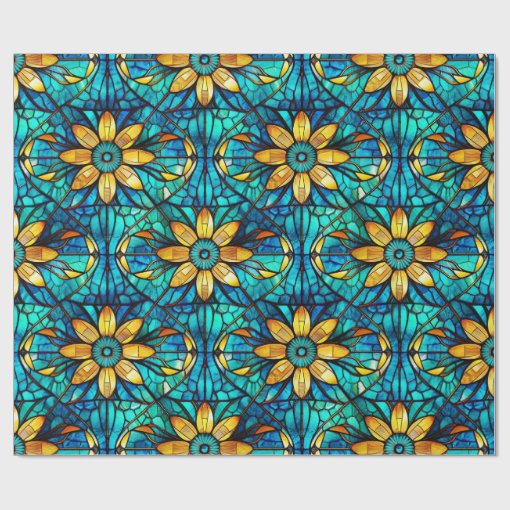 Elegant Sunflowers Faux Stained Glass Pattern Wrapping Paper | Zazzle