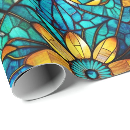 Elegant Sunflowers Faux Stained Glass Pattern Wrapping Paper | Zazzle