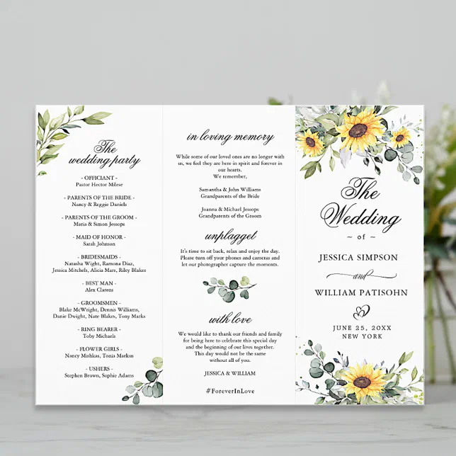 Elegant Sunflowers Floral Wedding Ceremony Program | Zazzle