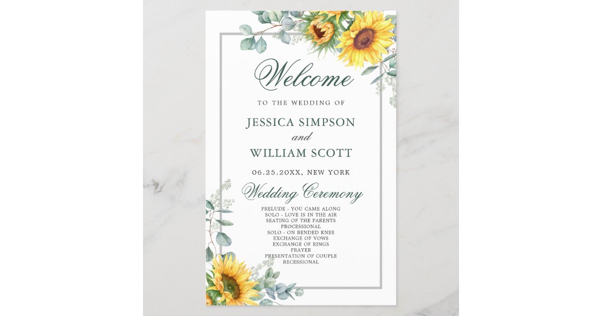 Elegant Sunflowers Rustic Wedding Ceremony Program | Zazzle