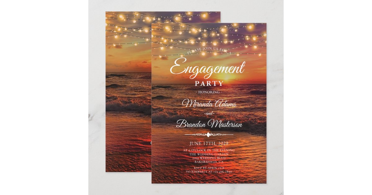 Elegant Sunset Beach Light Summer Engagement Party Invitation | Zazzle