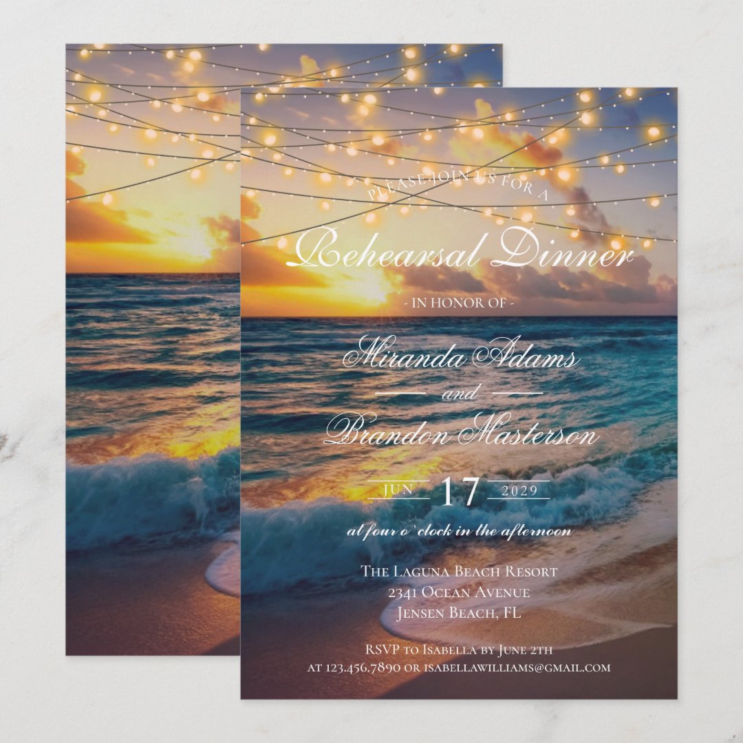 Elegant Sunset Beach Summer Rehearsal Dinner Invitation | Zazzle