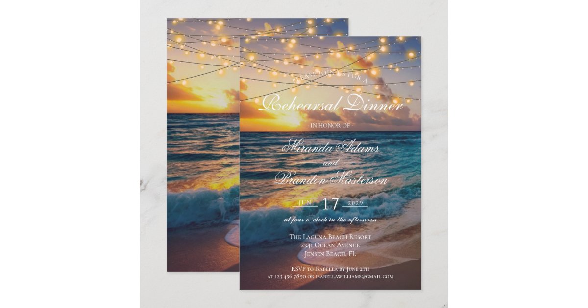Elegant Sunset Beach Summer Rehearsal Dinner Invitation | Zazzle