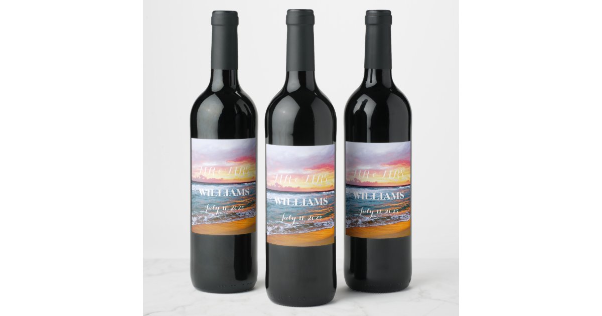 Elegant Sunset Beach Tropical Summer Wine Label | Zazzle
