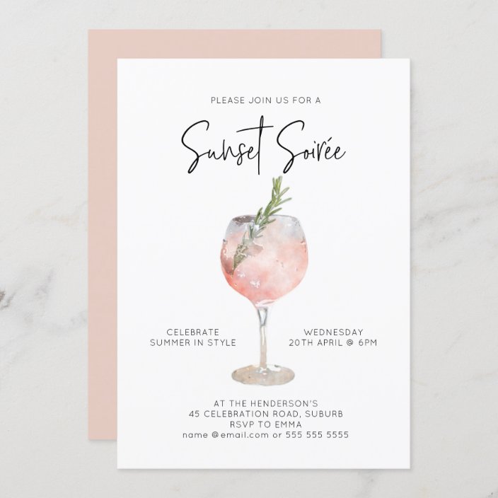 Elegant Sunset Soiree Drinks Cocktail Party Pink Invitation | Zazzle.com