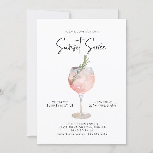 Elegant Sunset Soiree Drinks Cocktail Party Pink Invitation | Zazzle