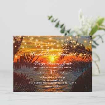 Elegant Sunset Tropical Beach Wedding Invitation | Zazzle