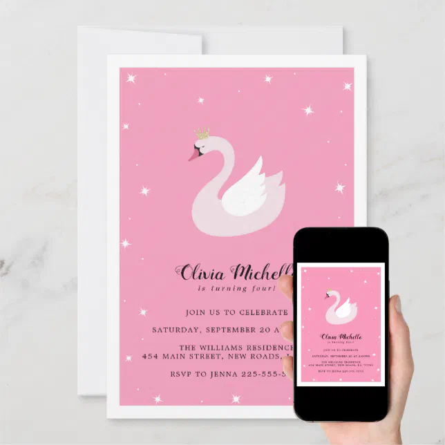 Elegant Swan Birthday Invitations | Zazzle
