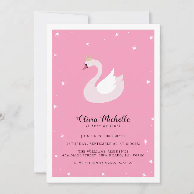 Elegant Swan Birthday Invitations | Zazzle