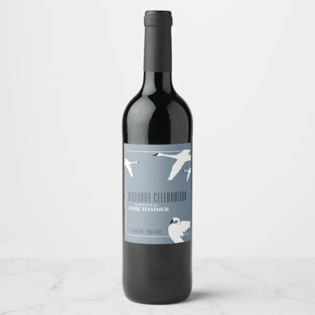 Elegant Swan, Birthday Wine Label | Zazzle