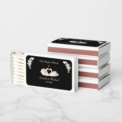 Elegant Swan Couple & Flowers Wedding Matchboxes | Zazzle