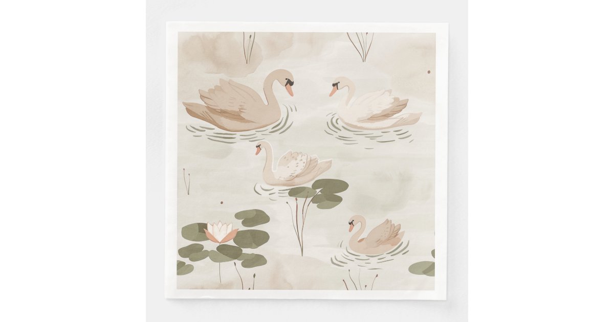 Elegant swan pattern watercolor paper dinner napkins | Zazzle