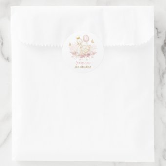 Elegant Swan Princess with Balloon & Butterflies Classic Round Sticker ...