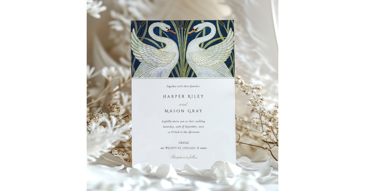 Elegant Swans Wedding Invitation Walter Crane | Zazzle