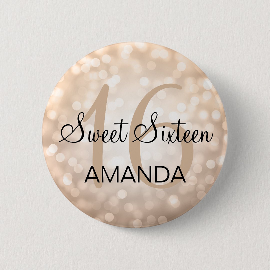 Elegant Sweet 16 Birthday Copper Glitter Lights Button | Zazzle