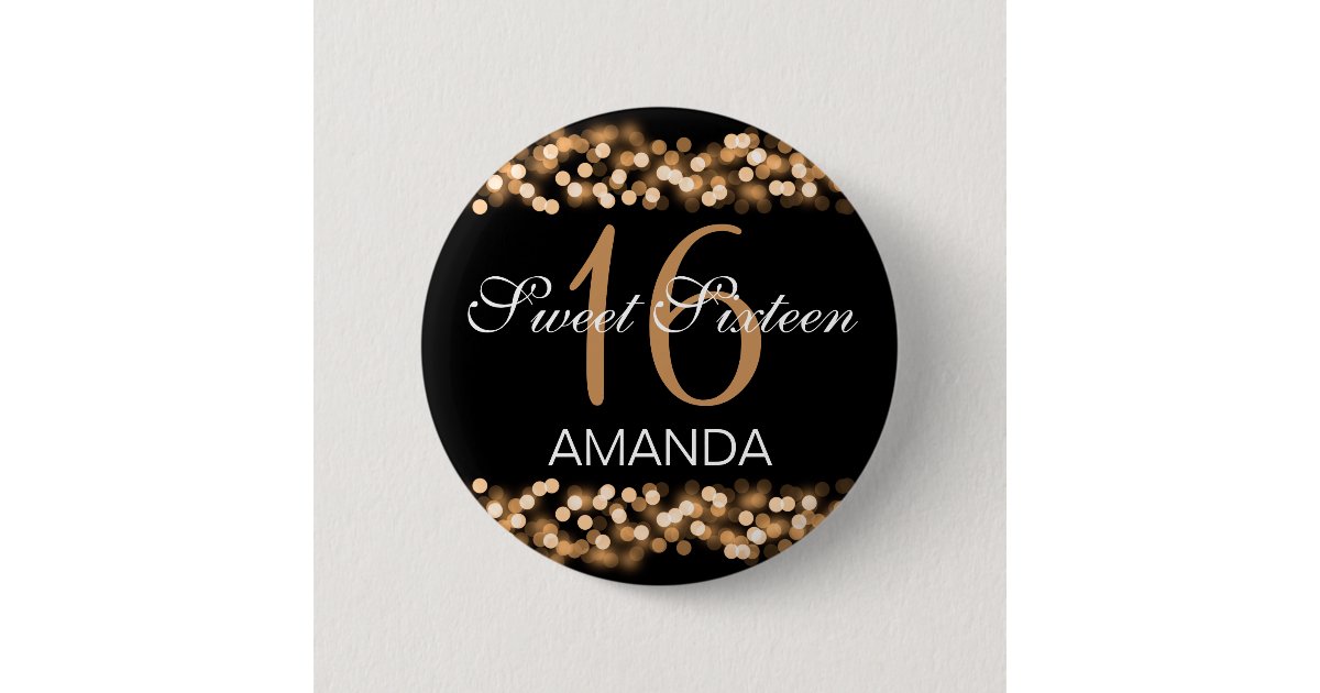 Elegant Sweet 16 Birthday Hollywood Glam Gold Button | Zazzle