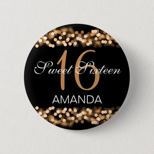 Elegant Sweet 16 Birthday Hollywood Glam Gold Button | Zazzle