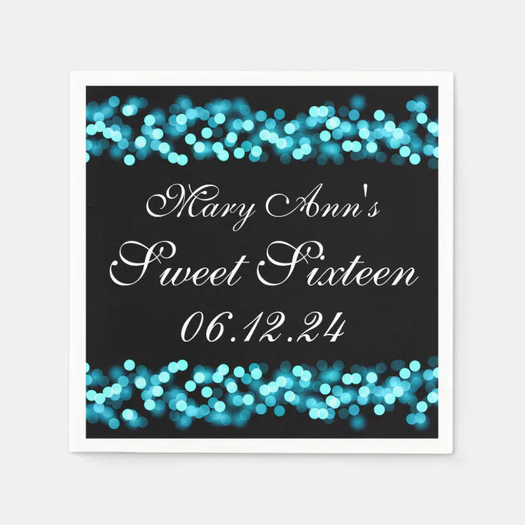 Elegant Sweet 16 Birthday Hollywood Glam Turquoise Paper Napkins | Zazzle