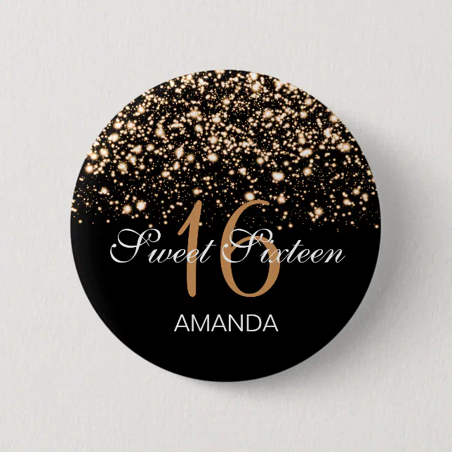 Elegant Sweet 16 Birthday Midnight Glam Gold Button | Zazzle