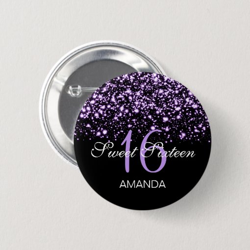 Elegant Sweet 16 Birthday Midnight Glam Purple Pinback Button | Zazzle