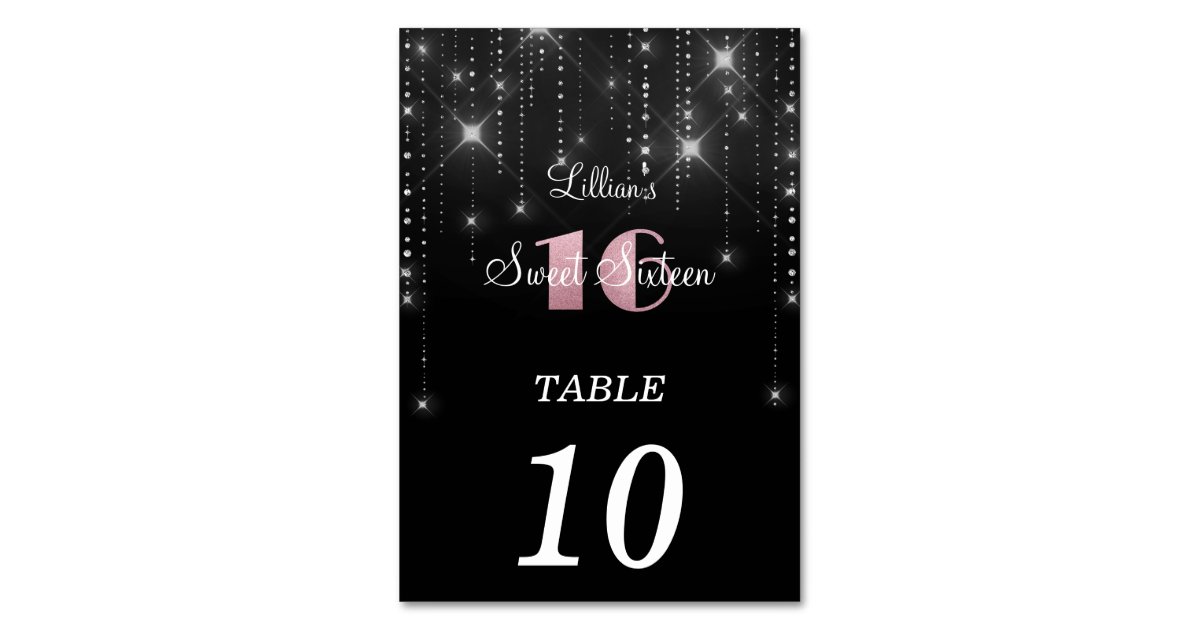 Elegant Sweet 16 table number card | Zazzle