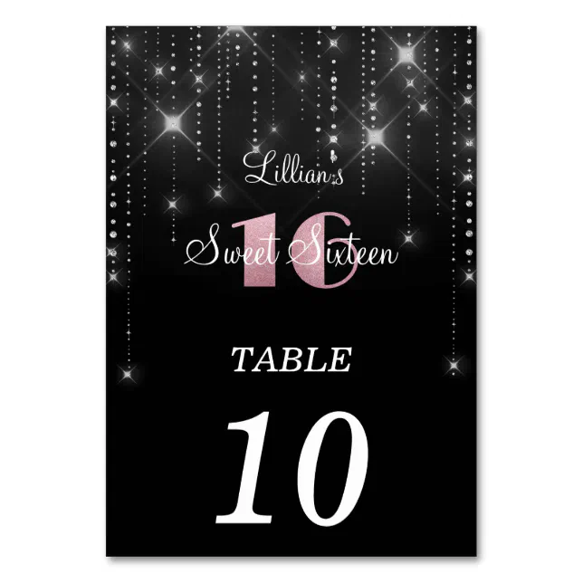 Elegant Sweet 16 table number card | Zazzle