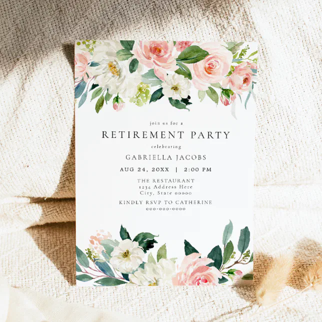 Elegant & Sweet Blush Pink Floral Retirement Party Invitation | Zazzle