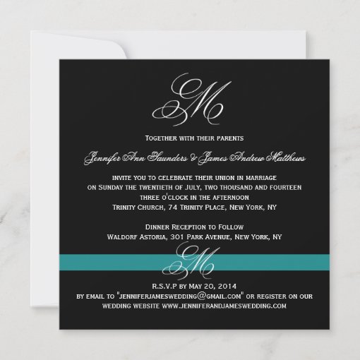 Elegant Swirl Monogram Wedding Invitations Jade | Zazzle
