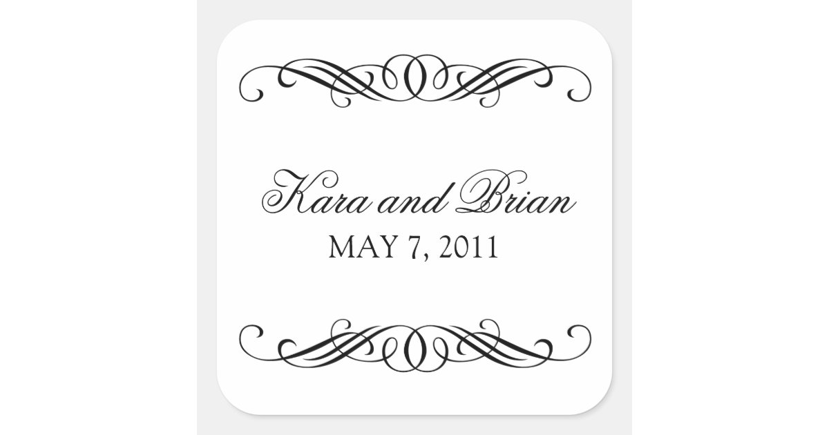 Elegant Swirl Wedding Square Sticker | Zazzle