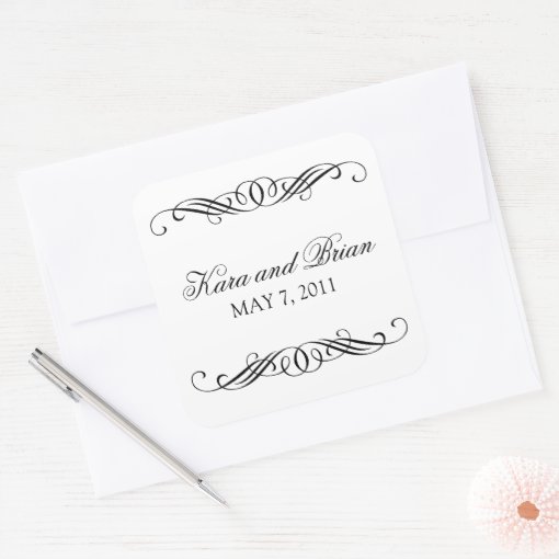 Elegant Swirl Wedding Square Sticker | Zazzle