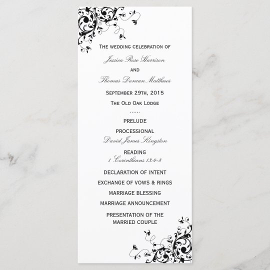 Elegant Swirls Black & White Wedding Program | Zazzle.com