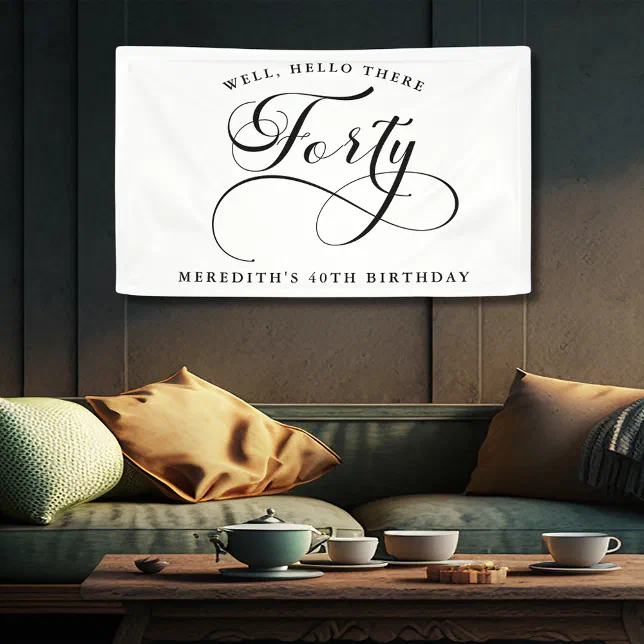 Elegant Swirly Calligraphy 40th Birthday Party Banner | Zazzle