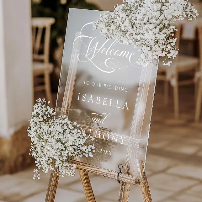 Elegant Swirly Calligraphy Wedding Welcome Acrylic Sign | Zazzle