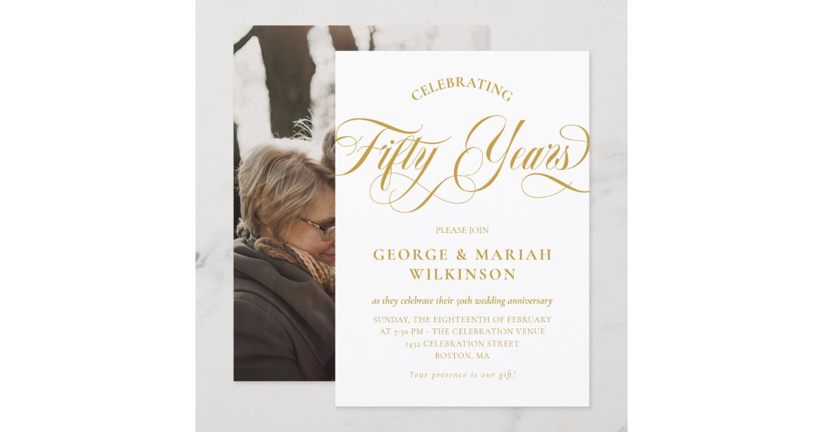 Elegant Swirly Script 50th Wedding Anniversary Invitation | Zazzle