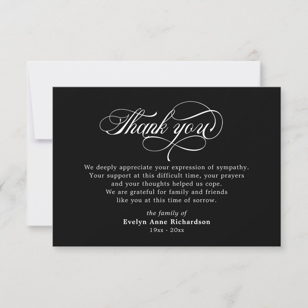 Elegant Sympathy Modern Script Thank You Card | Zazzle