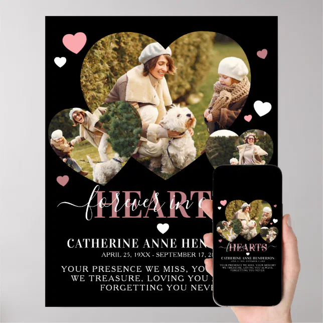 Elegant Sympathy Quote Heart Photos Memorial Poster | Zazzle