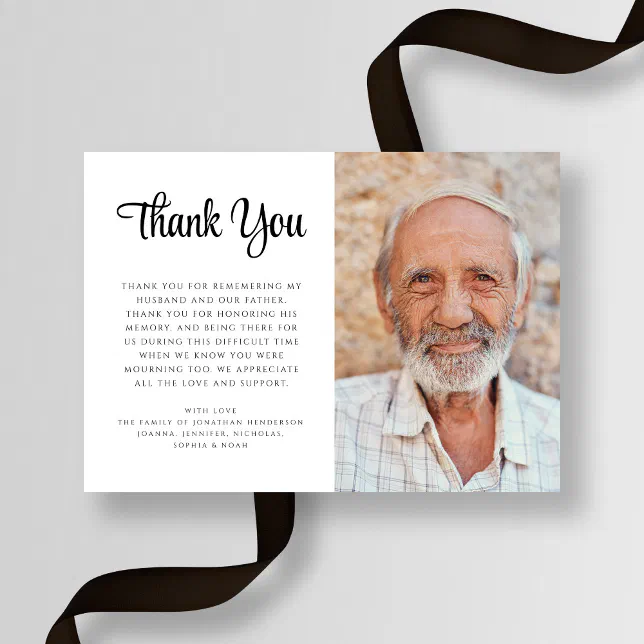 Elegant Sympathy Script Photo Funeral Thank You Card | Zazzle