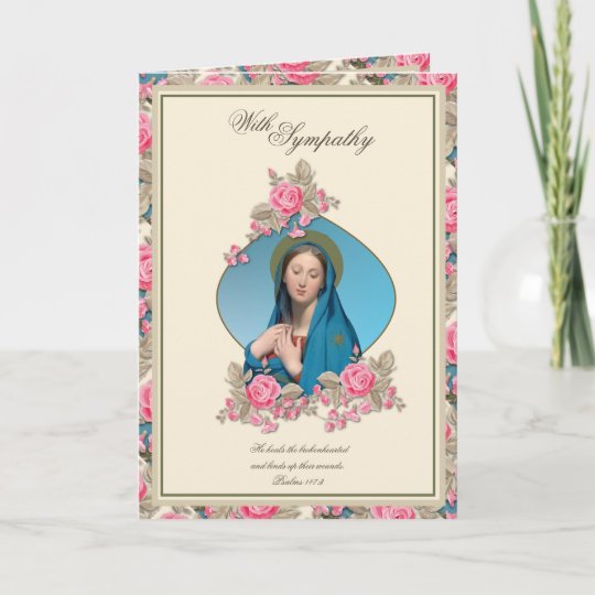 Elegant Sympathy Virgin Mary Pink Roses Card