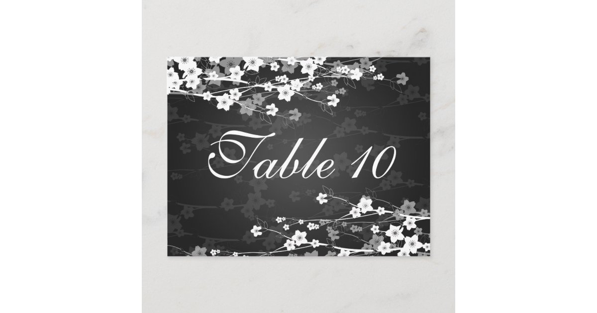 Elegant Table Number Cherry Blossom Black | Zazzle